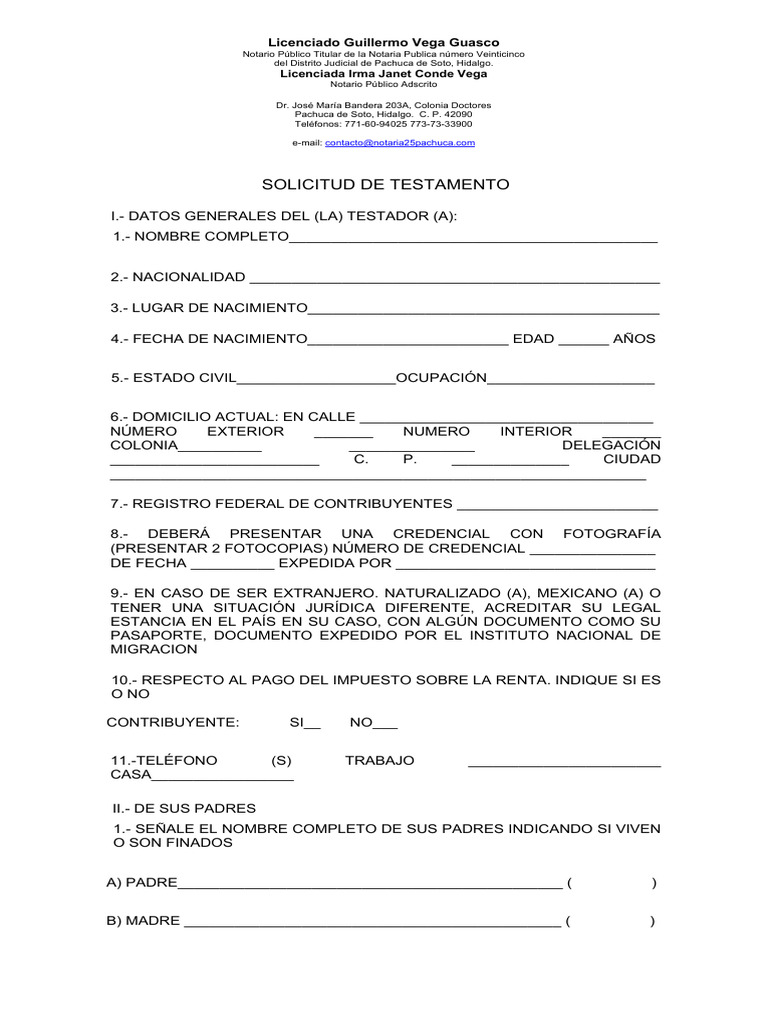 SOLICITUD DE TESTAMENTO | PDF
