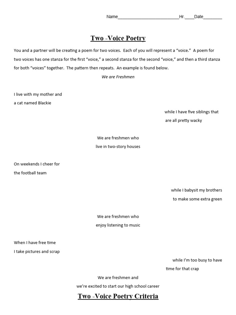 Two-Voice Poetry Project Guidelines | PDF | Poetry