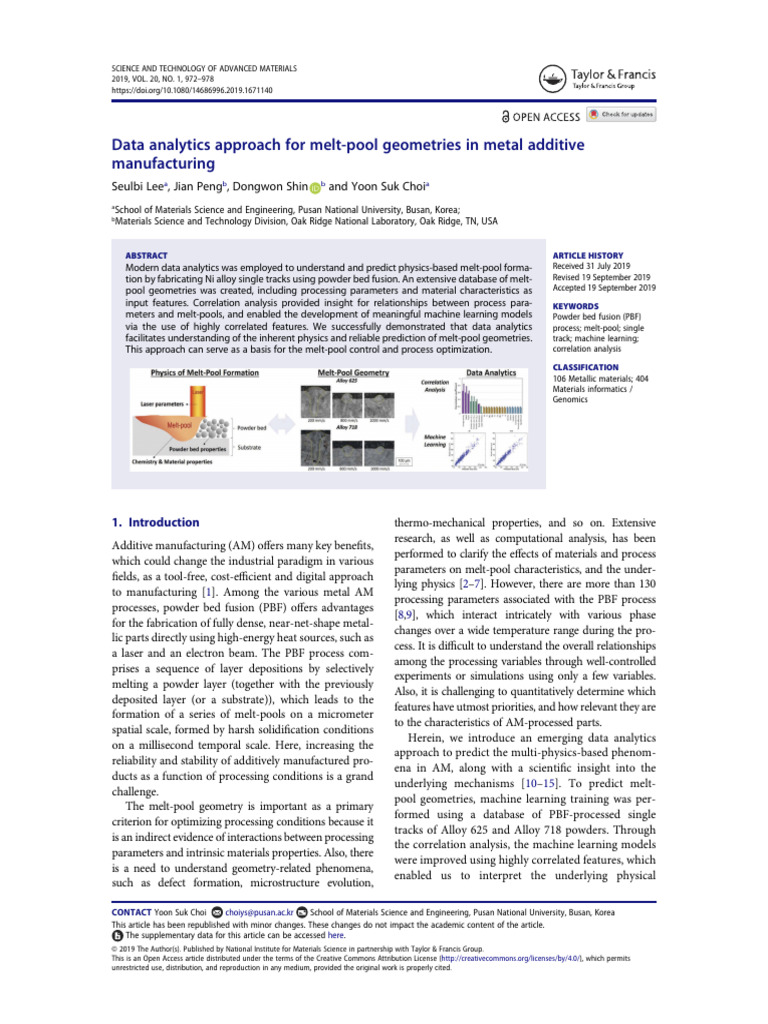 Data Analytics Approach For Melt-Pool Geometries in Metal Additive ...