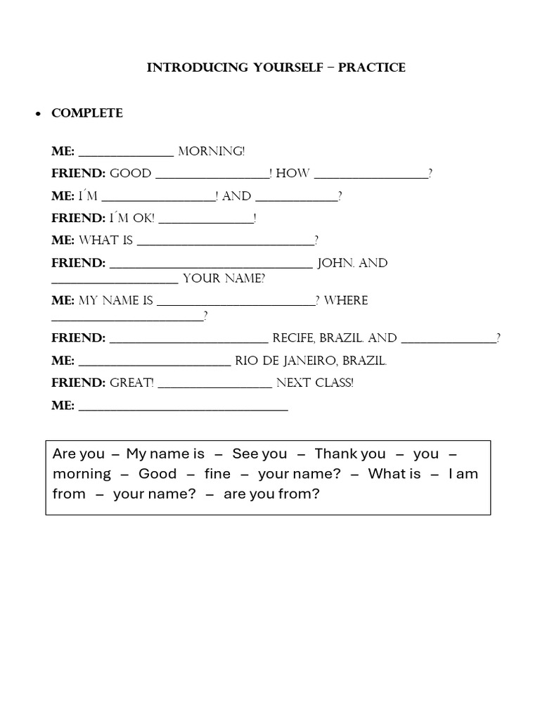 Self-Introduction Practice Guide | PDF | Lifestyle