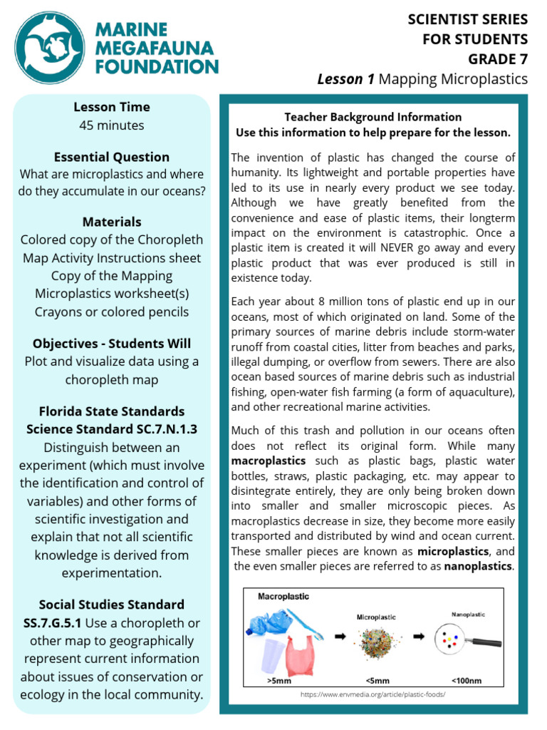Lesson 1 Mapping Microplastics: Lesson Time Essential Question | PDF ...