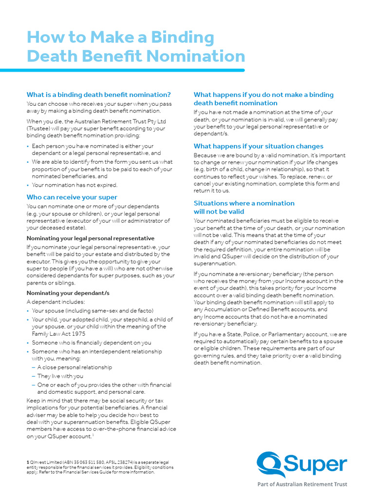 Binding Death Benefit Nomination | PDF | Pension | Social Security ...