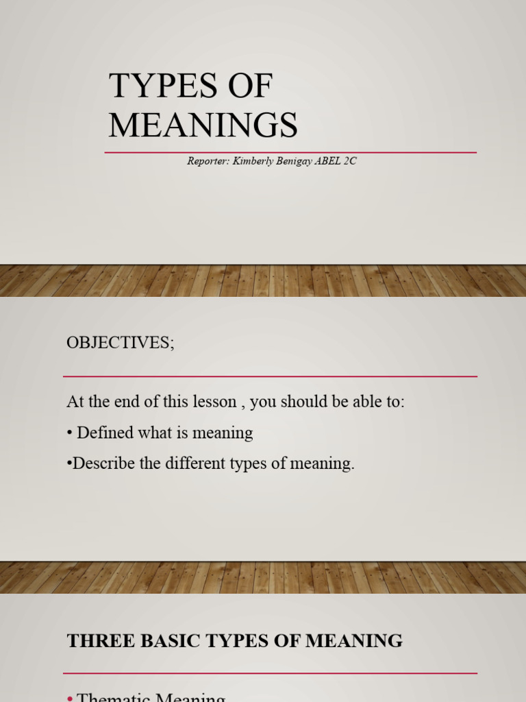 Types of Meanings Kimberly | PDF | Semantics | Word