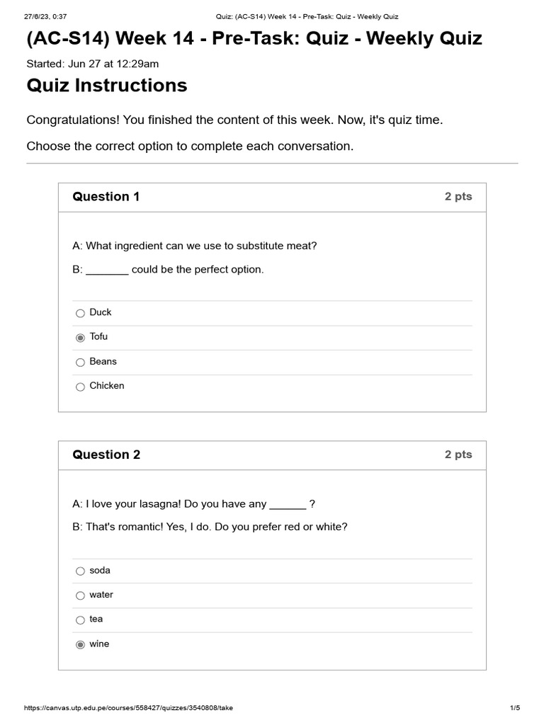 Quiz - (AC-S14) Week 14 - Pre-Task - Quiz - Weekly Quiz | PDF | Soup ...