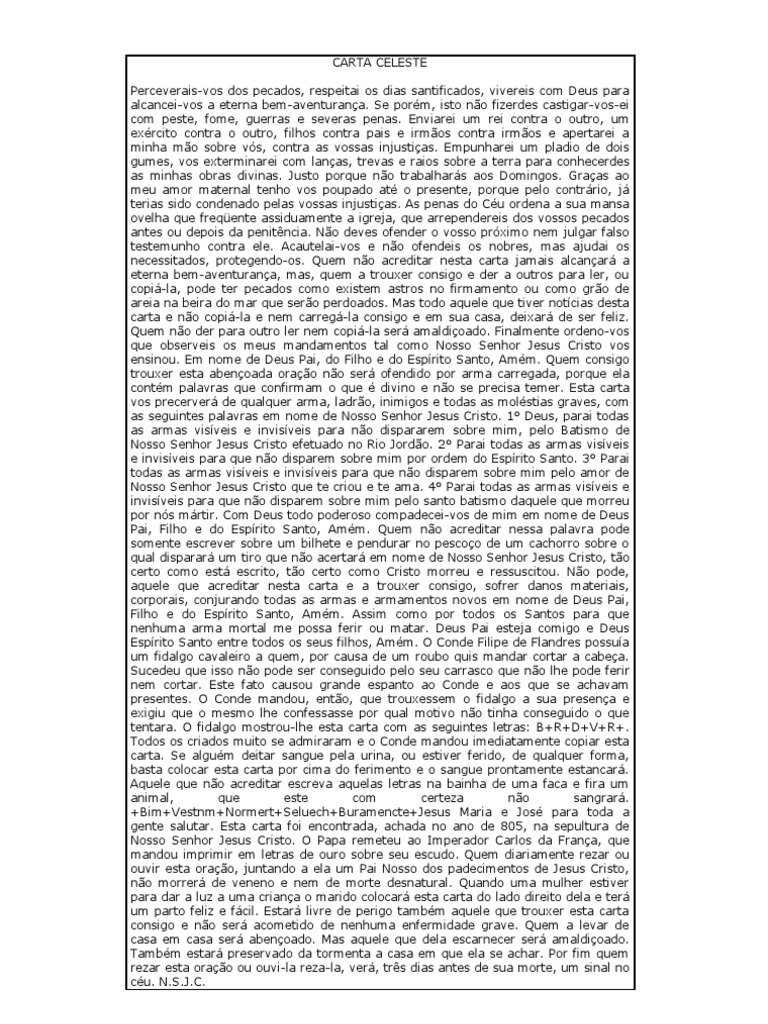 Carta Celeste | PDF | Pecado | Jesus