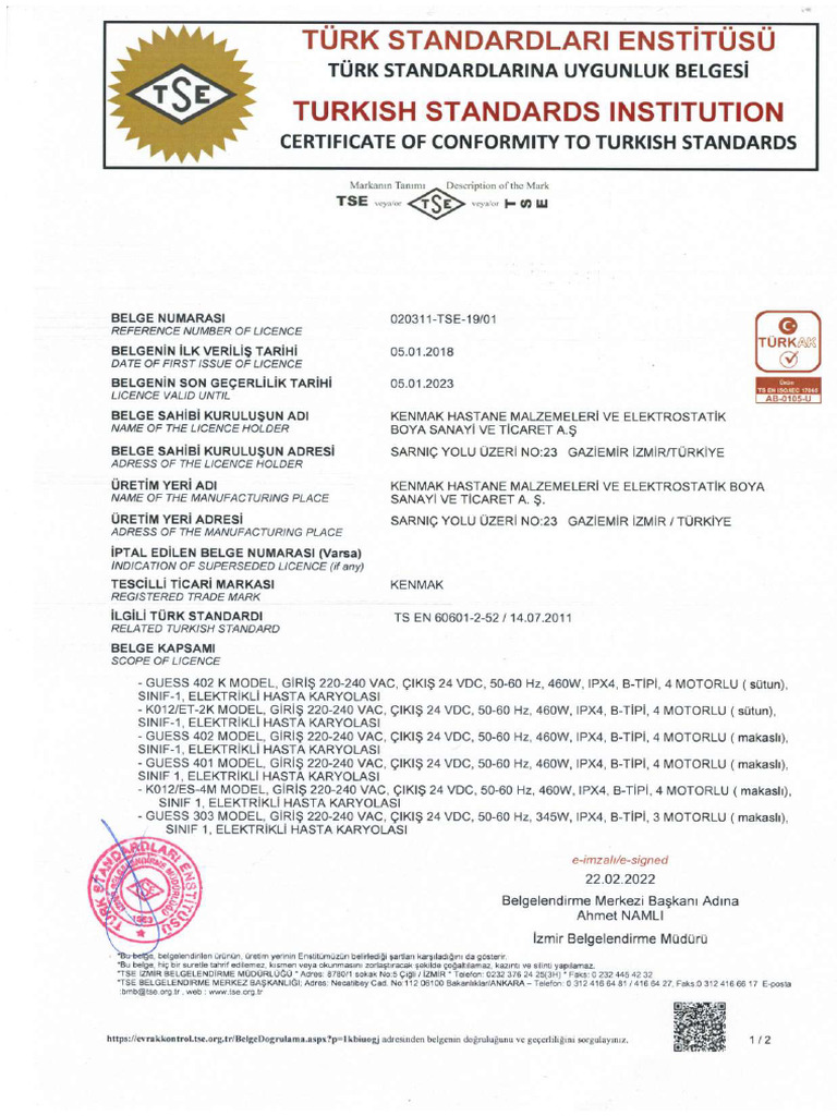 Tse en 60601 2 52 European Norm Certificate 2023 | PDF