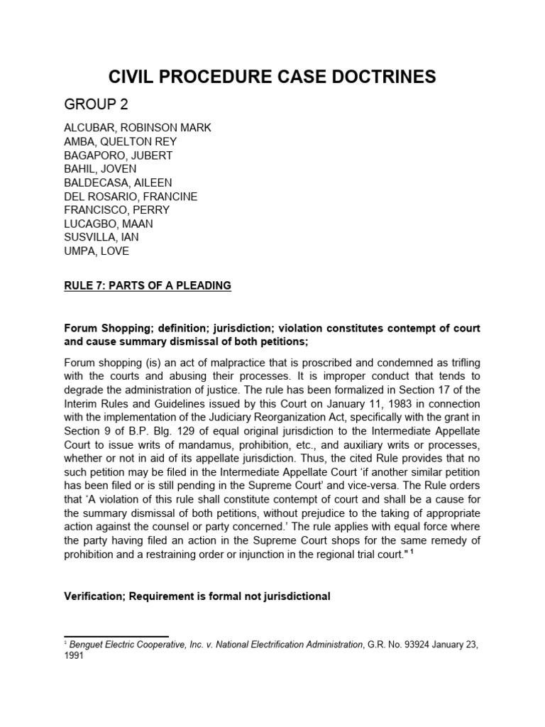 Group 2 Civil Procedure Case Doctrines | PDF | Complaint | Pleading