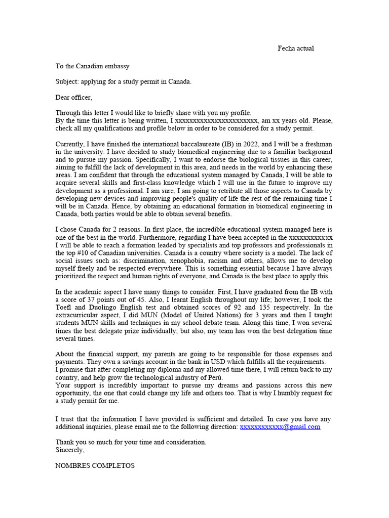 MODELO COVER LETTER - IB Student | PDF