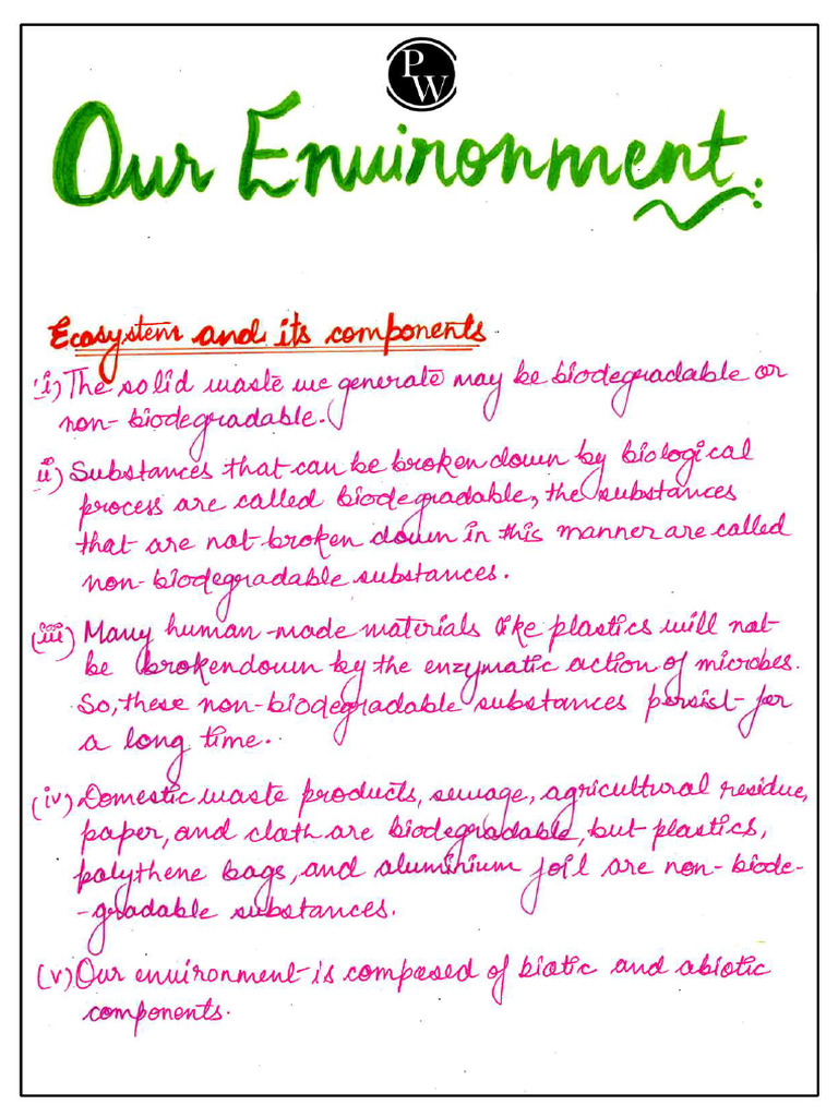 Our Environment - Short Notes - 10TH | PDF