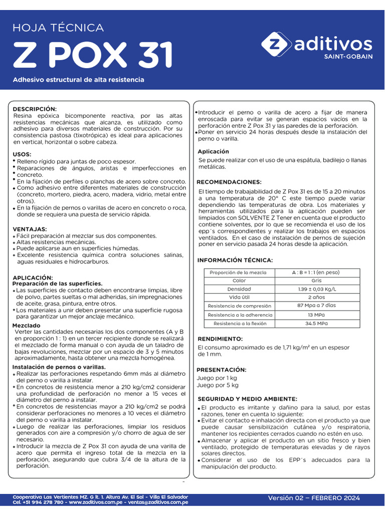 HT Pox 31 | PDF | Hormigón | Adhesivo