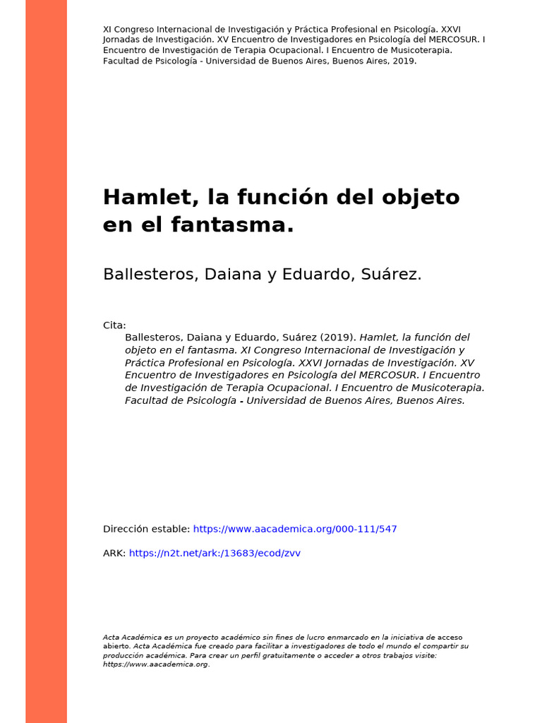 Ballesteros, Daiana y Eduardo, Suárez (2019) - Hamlet, La Función Del ...