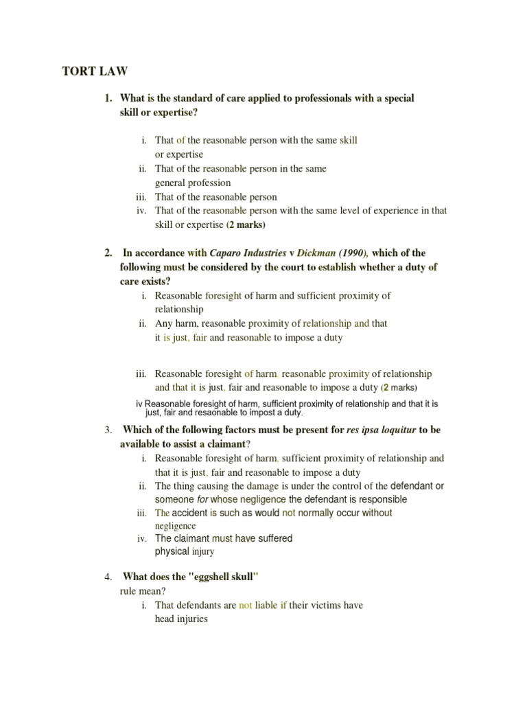 Tort Law Questions June 2024 | PDF | Negligence | Legal Liability