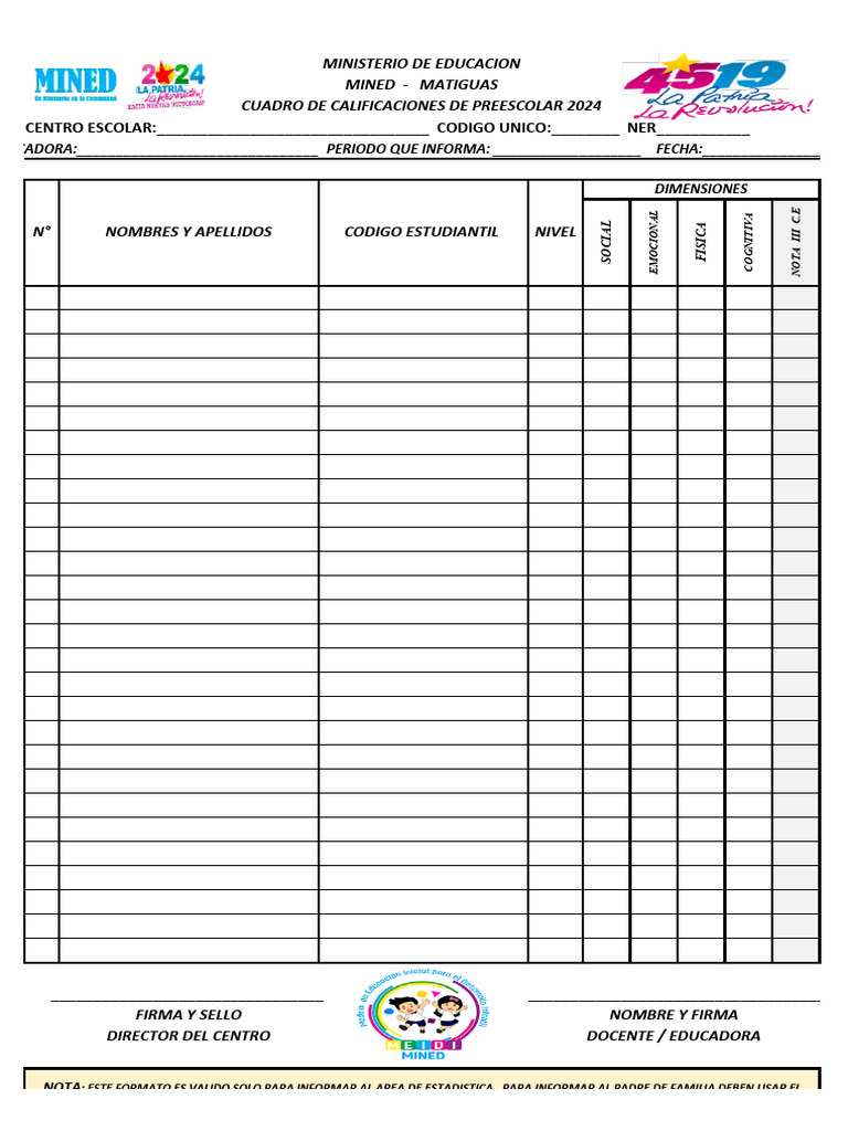 Preescolar Formatos de Notas | PDF