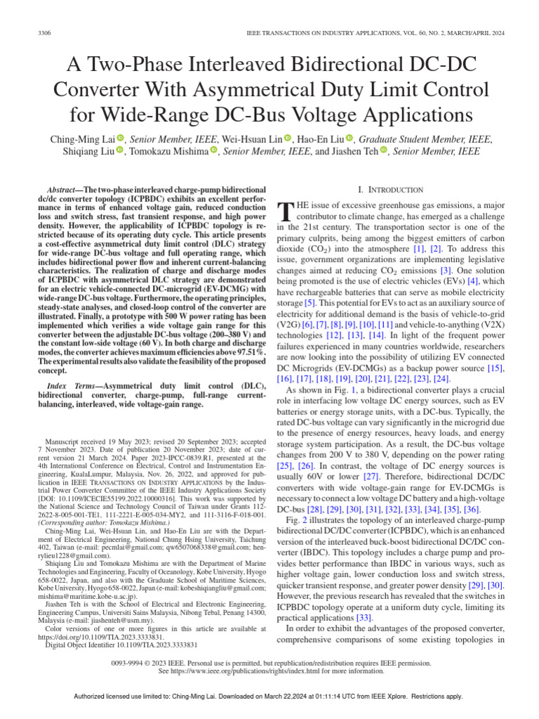 A Two-Phase Interleaved Bidirectional DC-DC Converter with Asymmetrical ...