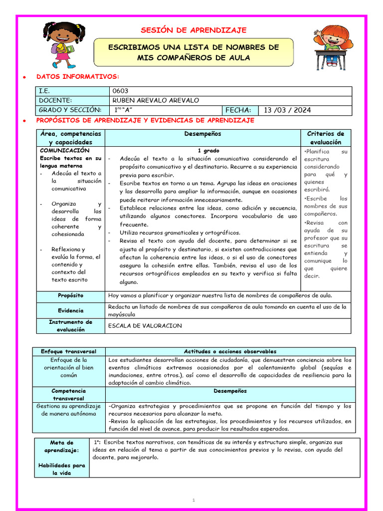 2º U1 S1 Sesion D3 Com Escribimos Una Lista de Nombres de Mis ...