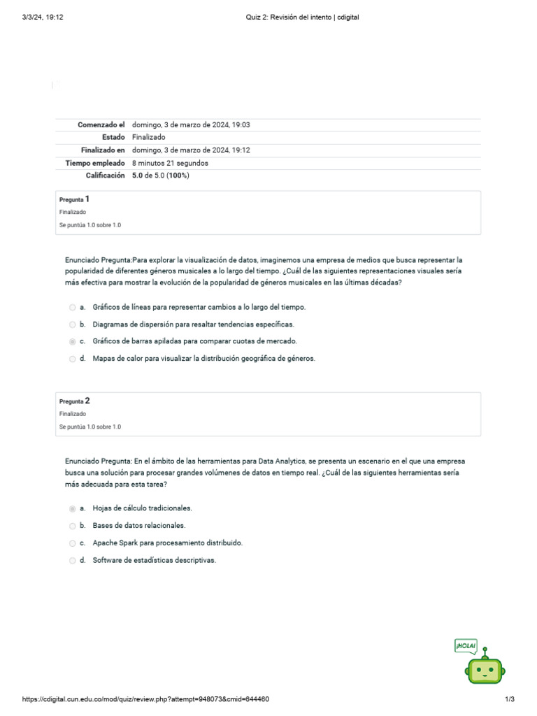Quiz 2 - Revisión Del Intento 2 - Cdigital | PDF | Bases de datos | Gestión de tecnología de la ...