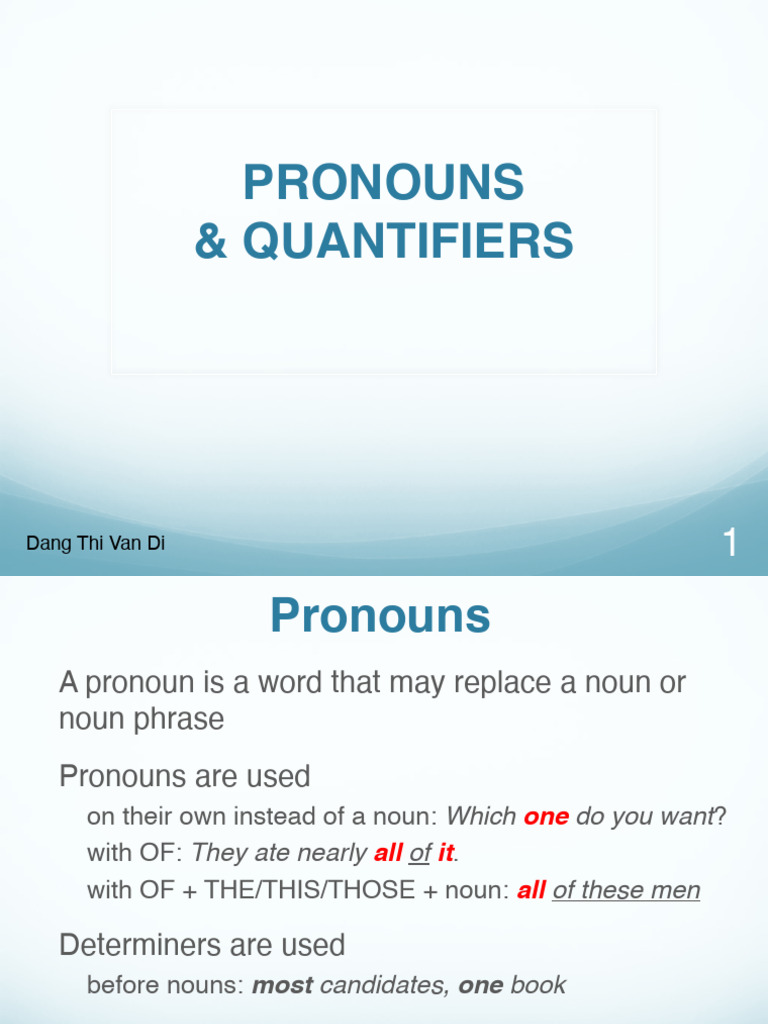 7. Pronouns - Quantifiers | PDF | Pronoun | Grammatical Number