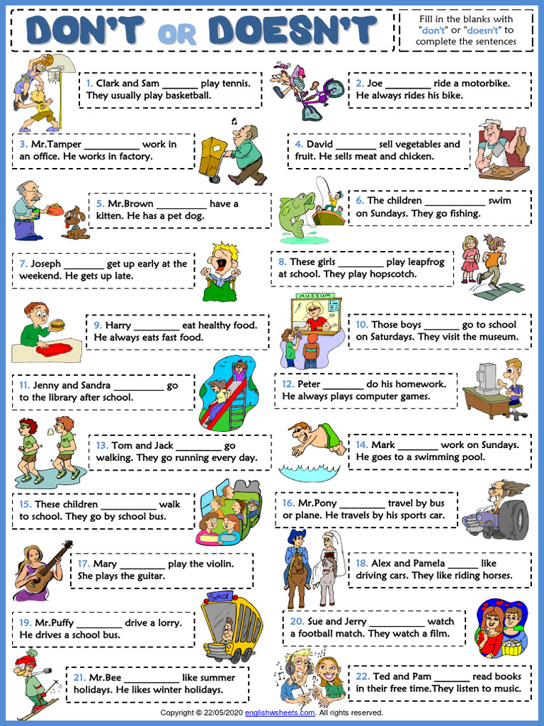Present Simple Dont or Doesnt Esl Printable Gap Fill Exercise Worksheet ... Present Simple Dont or Doesnt Esl Printable Gap Fill Exercise Worksheet ...