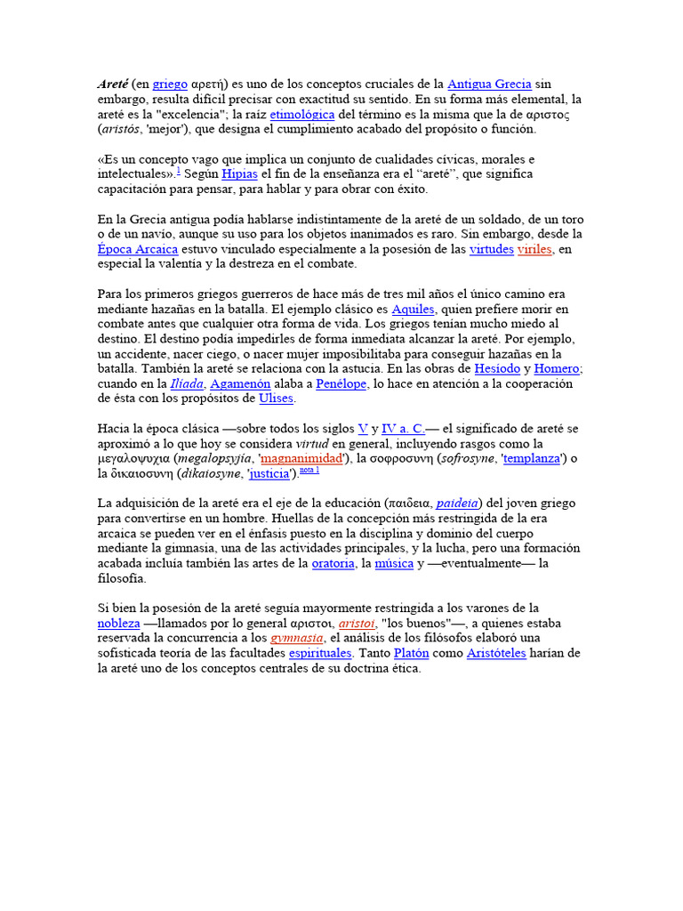Areté: Excelencia y Virtud en Grecia | PDF | Filosofía griega antigua