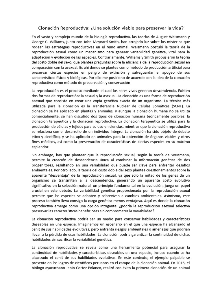 Clonación Reproductiva | PDF | Clonación | Reproducción