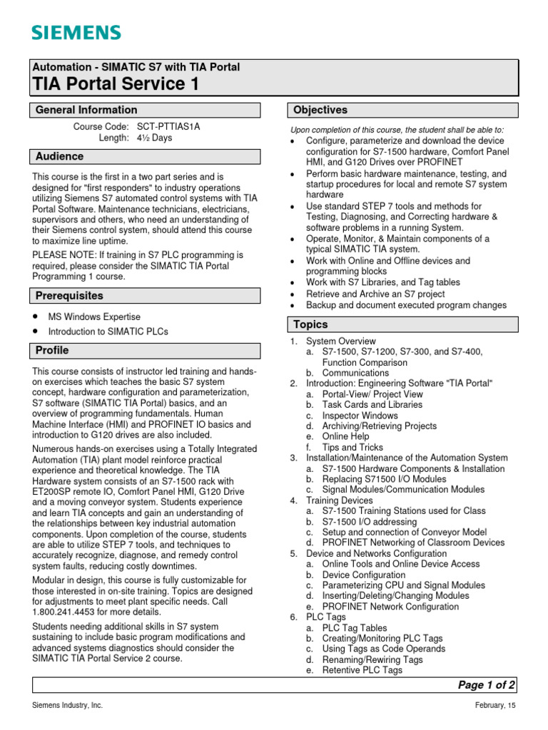 Course Tia Portal Service 1 Pdf Programmable Logic Controller Inputoutput 