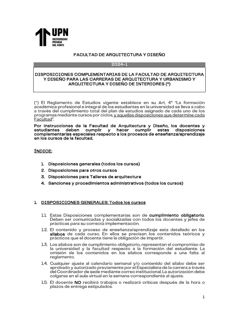 Disposiciones Complementarias FAD 2024 1 | PDF | Enseñando | Disciplinas