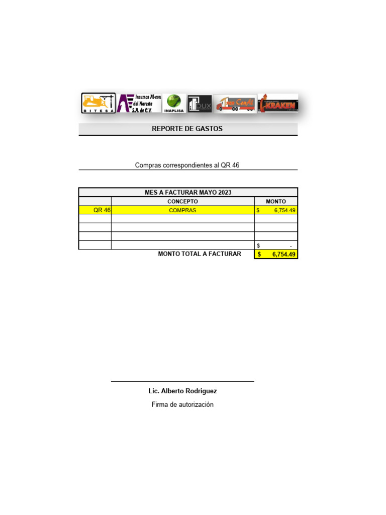 Formato para facturación de gastos | PDF