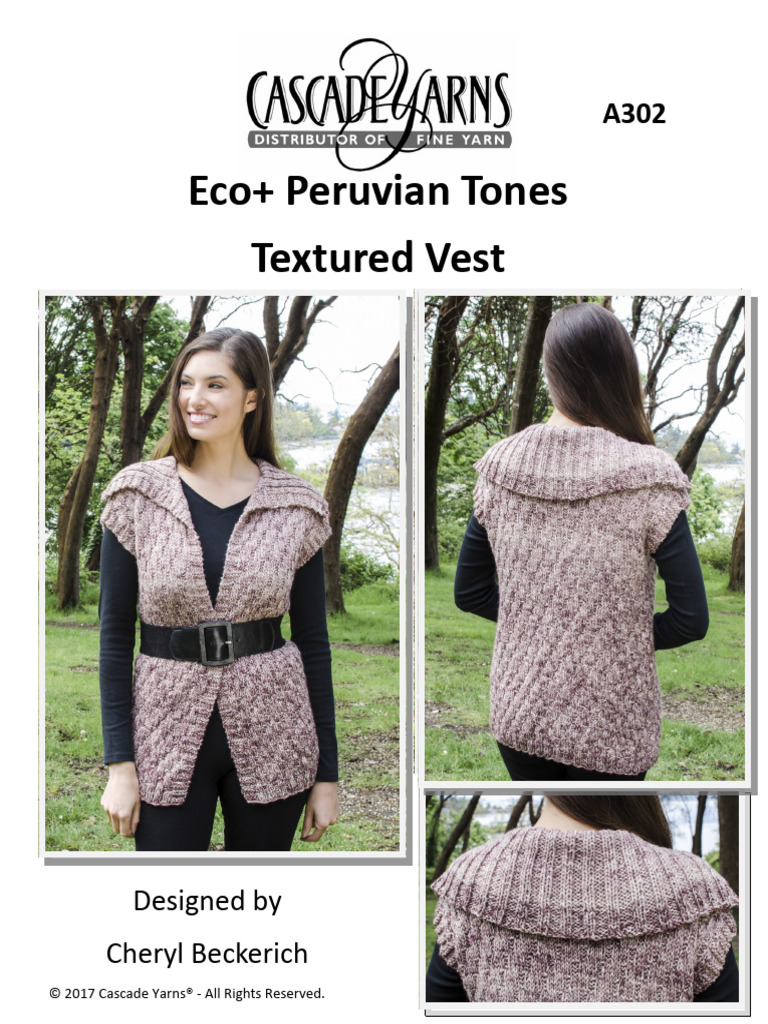 Textured Vest in Cascade Yarns Eco Peruvian Tones A302 Downloadable PDF - 2 | PDF | Knitting ...