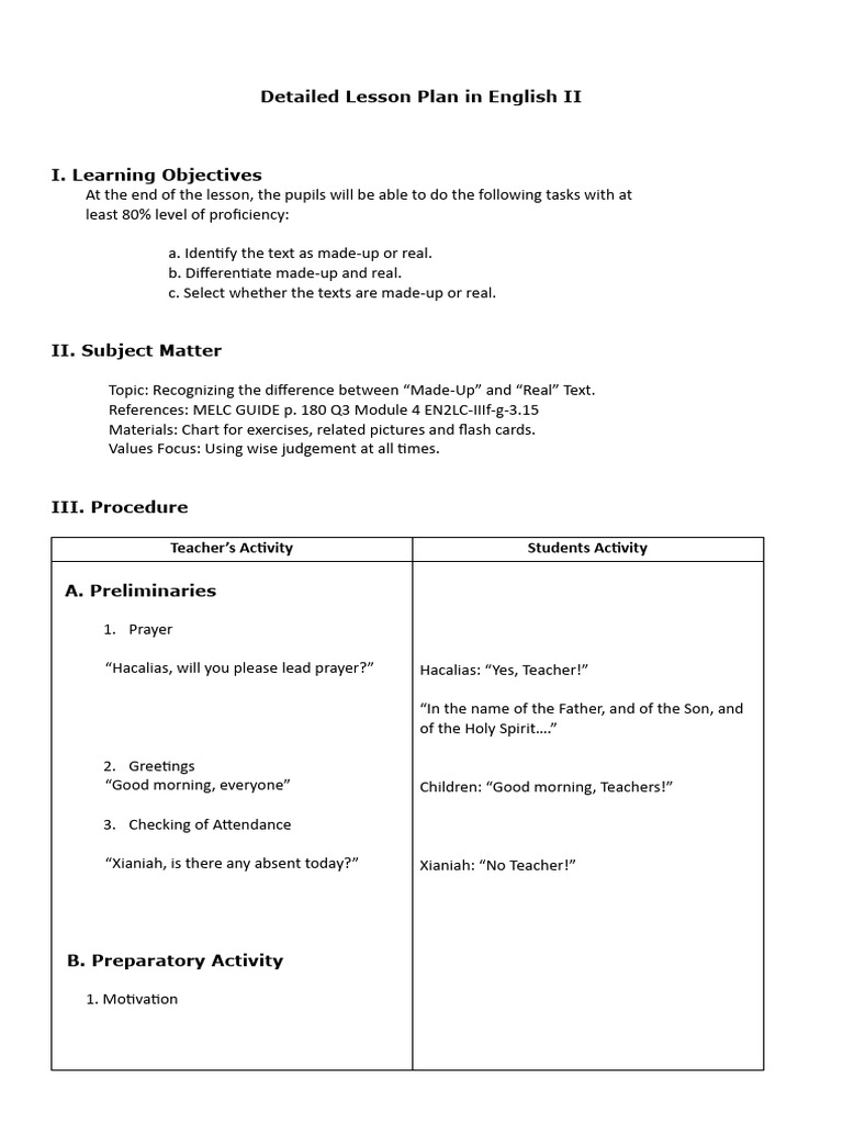 Lesson Plan in English II Pre Demo | PDF | Spider Man | Lesson Plan