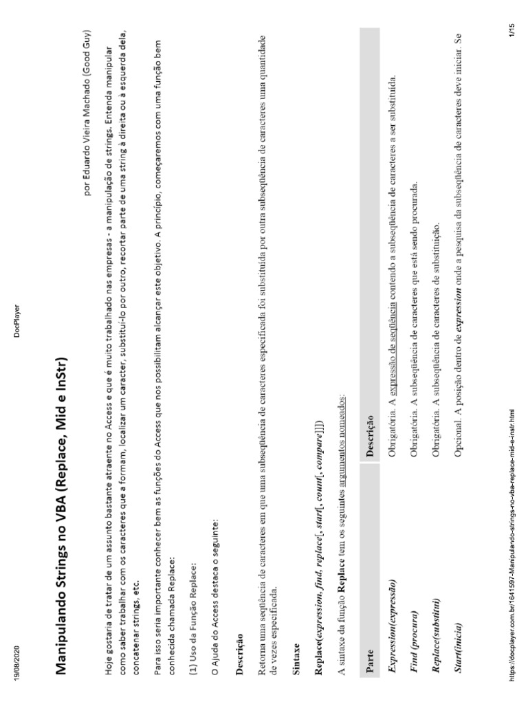 Manipulando Strings No VBA (Replace, Mid e InStr) - PDF Download Grátis ... Manipulando Strings No VBA (Replace, Mid e InStr) - PDF Download Grátis ...