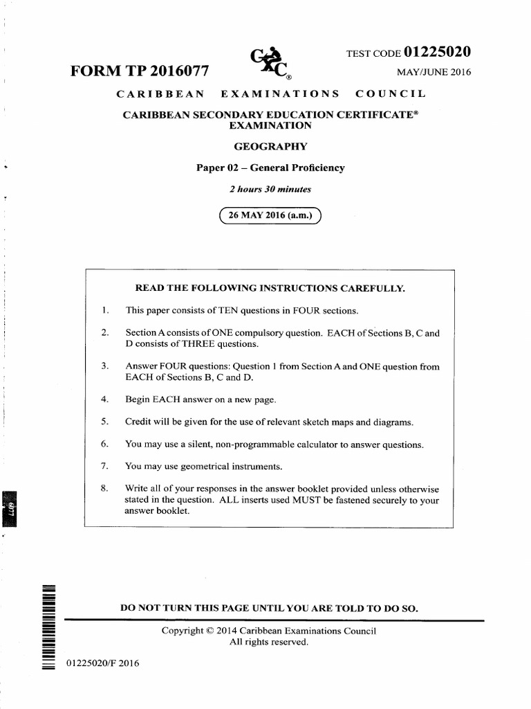 CSEC Geo Paper 2 Booklet (2016 - 2023) | Download Free PDF ...