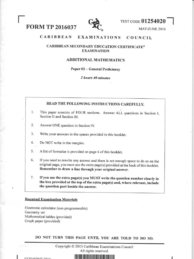 CSEC - Add Math - Paper 2 Booklet (2016-2023) | PDF | Mathematics