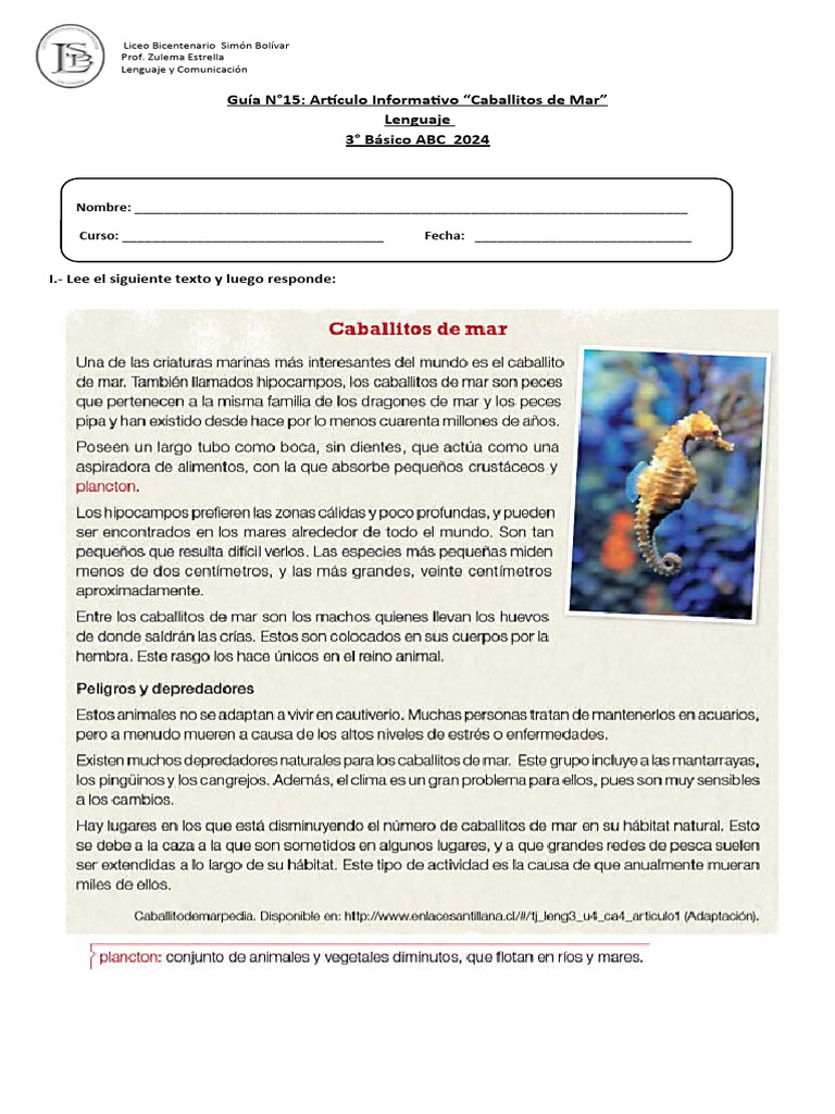 GUÍA #15 Caballito de Mar | PDF