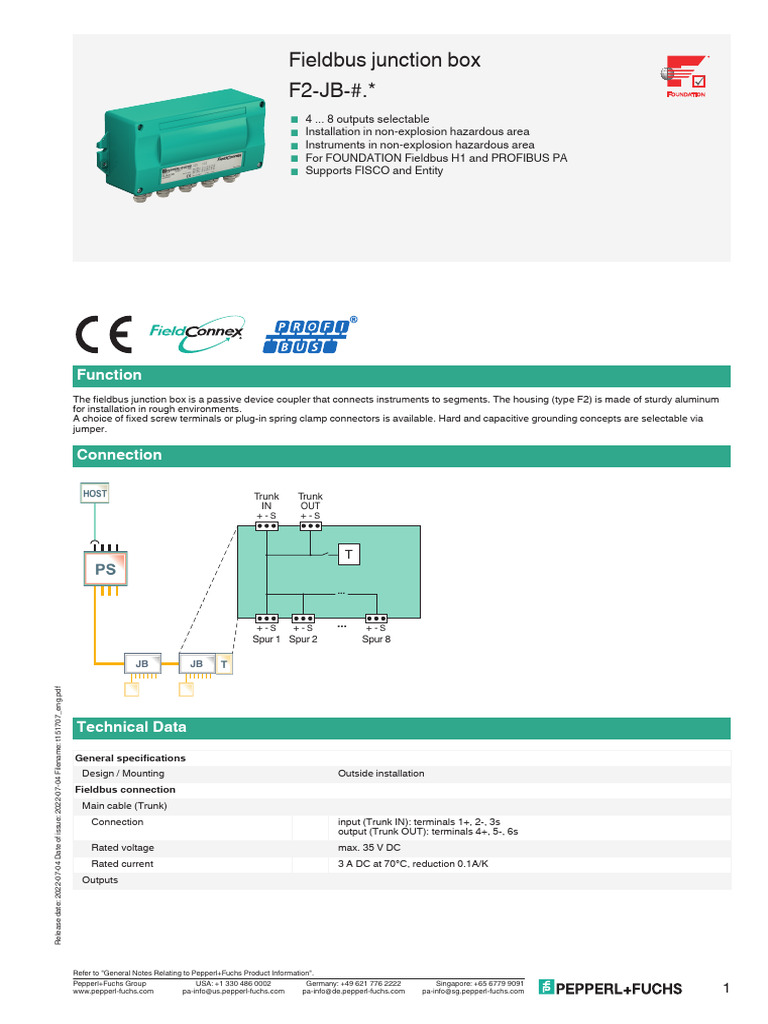 Fieldbus Junction Box Specifications | PDF