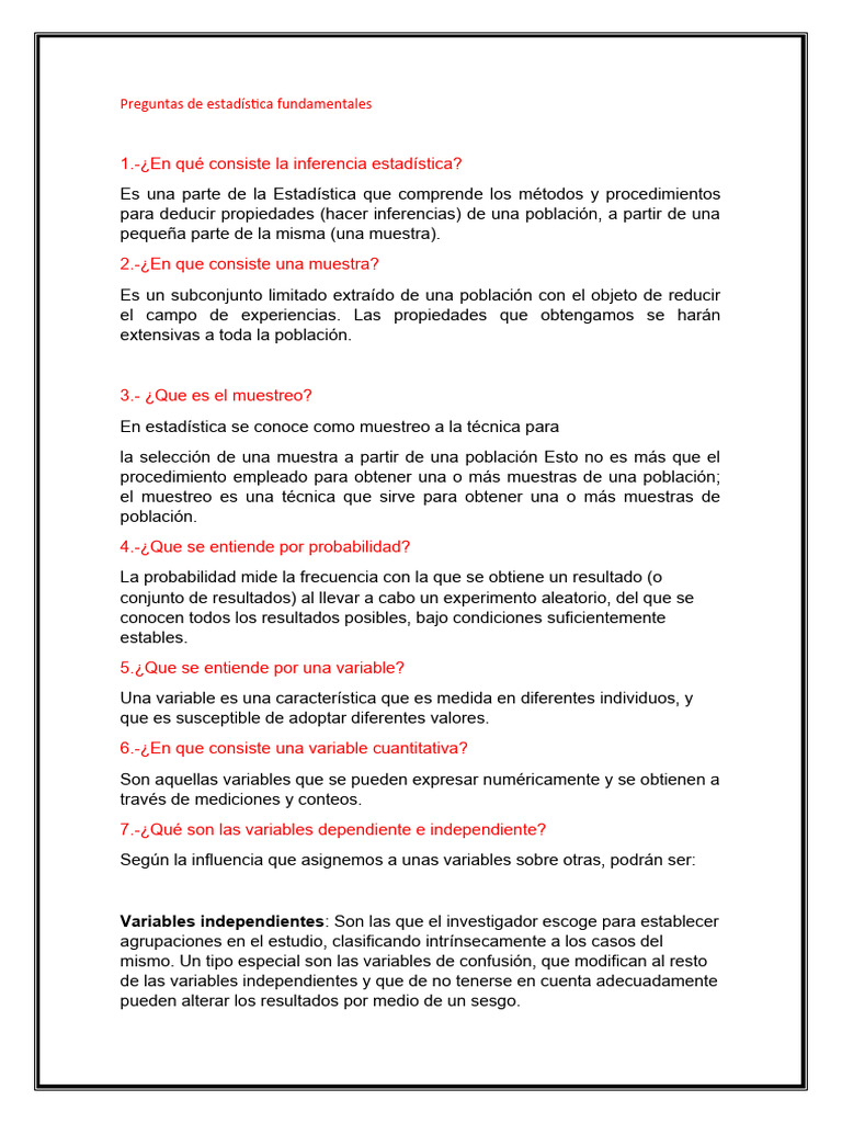Preguntas de Estadística Fundamentales | PDF | Muestreo (Estadísticas) | Estadísticas