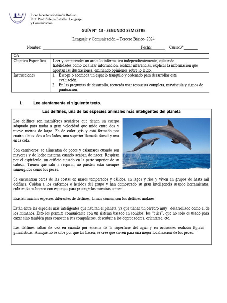 Guia #14 Texto Informativo | PDF | Zoología