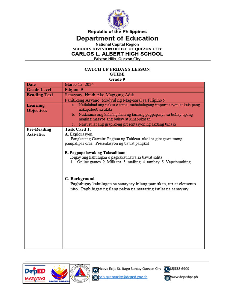 March 15 Catch Up Friday - Lesson Plan Dupan | PDF
