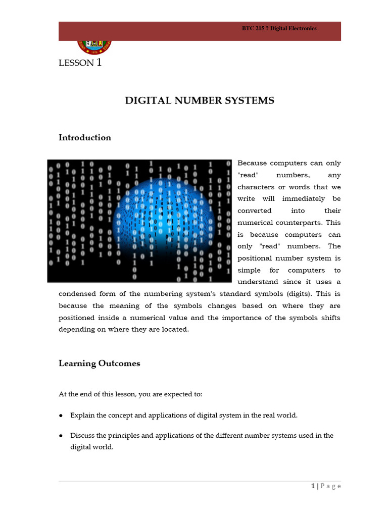 1.1. Module 1 Lesson 1 Digital Number Systems | PDF | Digital Electronics | Bit