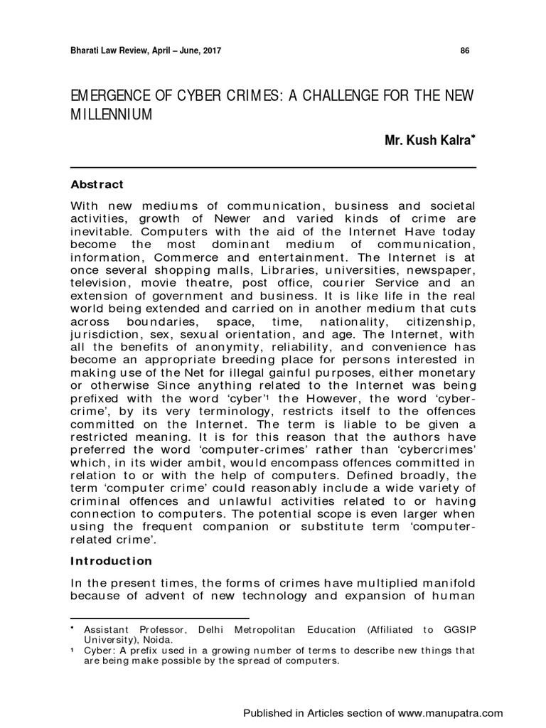 Emergence of Cyber Crimes: A Challenge For The New Millennium | PDF | Cybercrime | Crimes