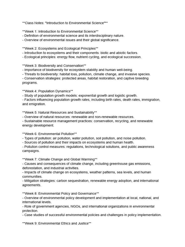 Intro to Environmental Science Notes | PDF | Ecosystem | Sustainability