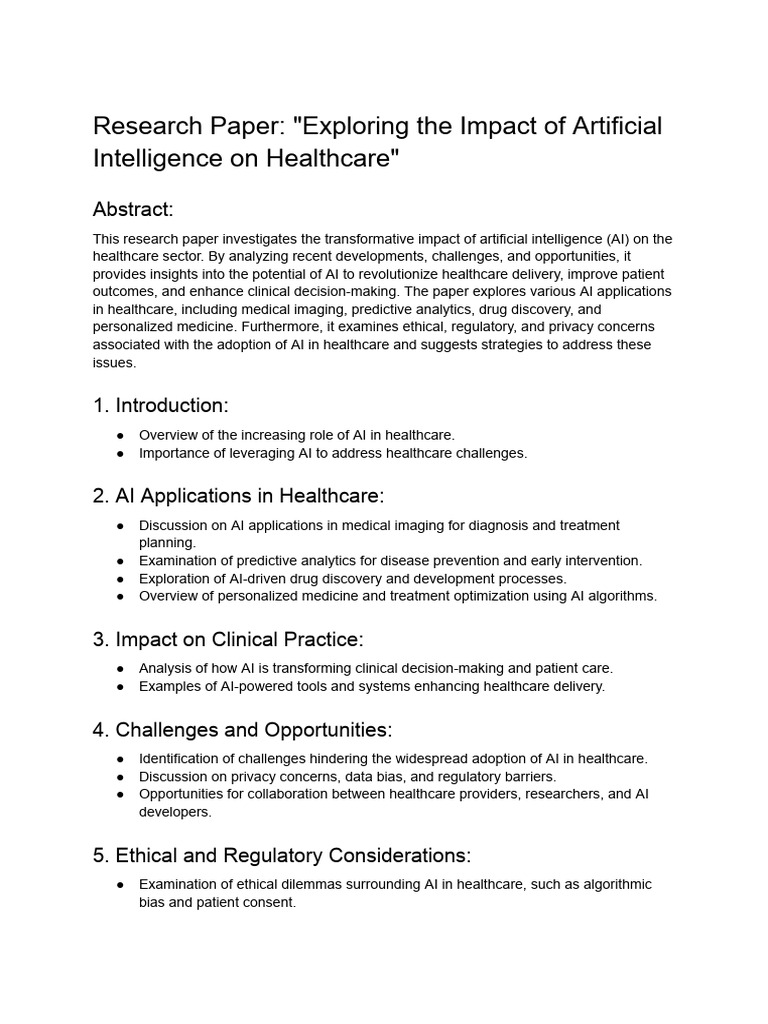 Research Paper - Exploring The Impact of Artificial Intelligence On Healthcare | PDF ...