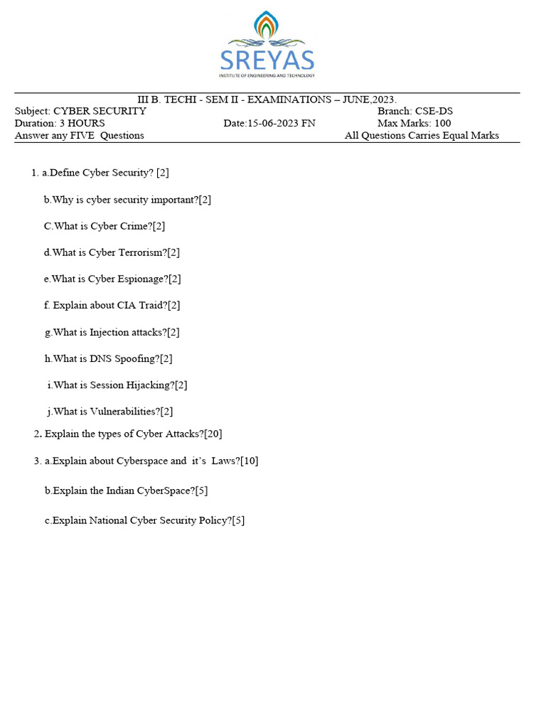 Cyber Security Exam Paper June 2023 | PDF