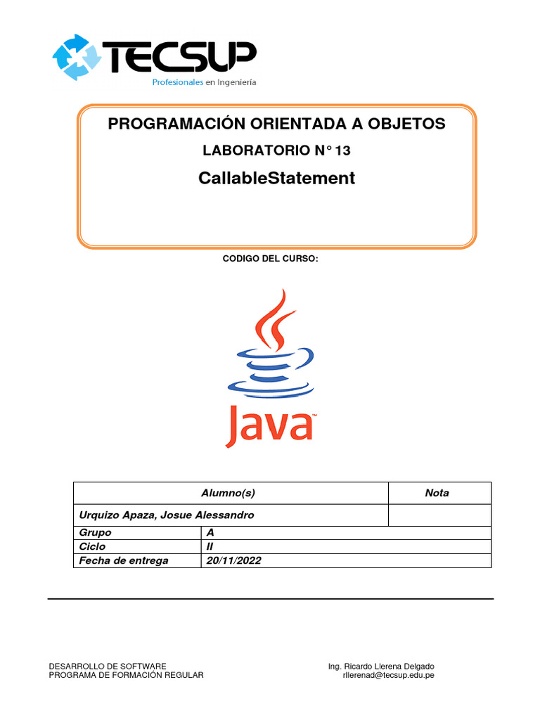 LAB-S13-RLLD-2022-02 | PDF | Programación de computadoras | Java (lenguaje de programación)