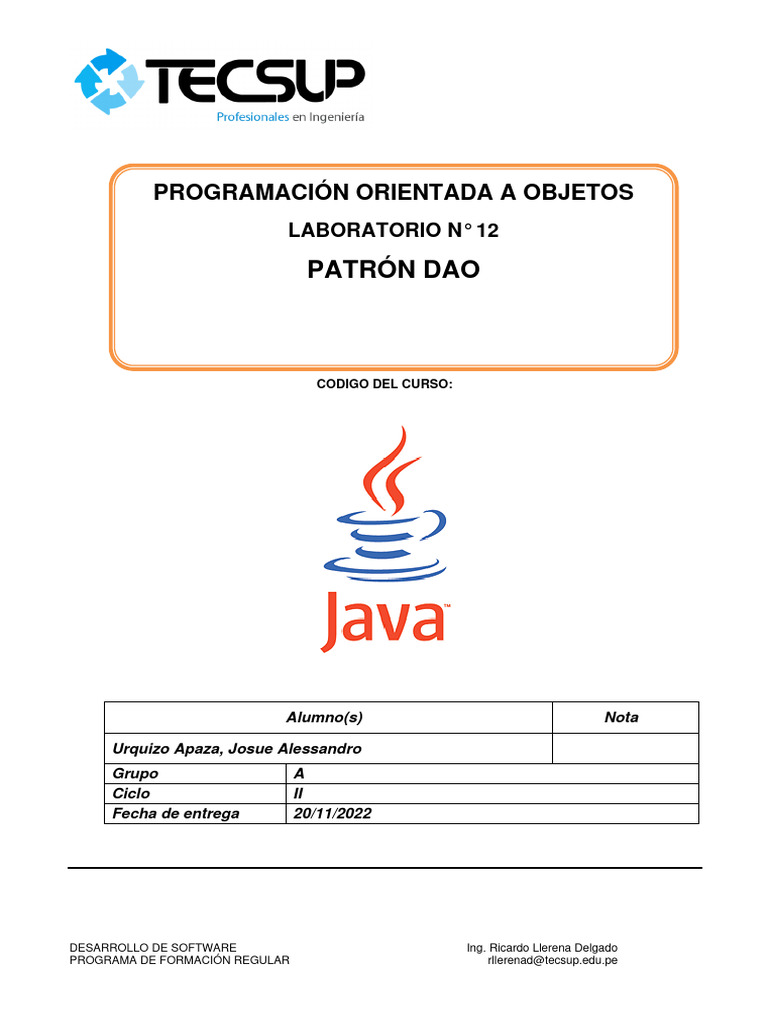 Laboratorio de POO: Patrón DAO | PDF | Programación de computadoras ...