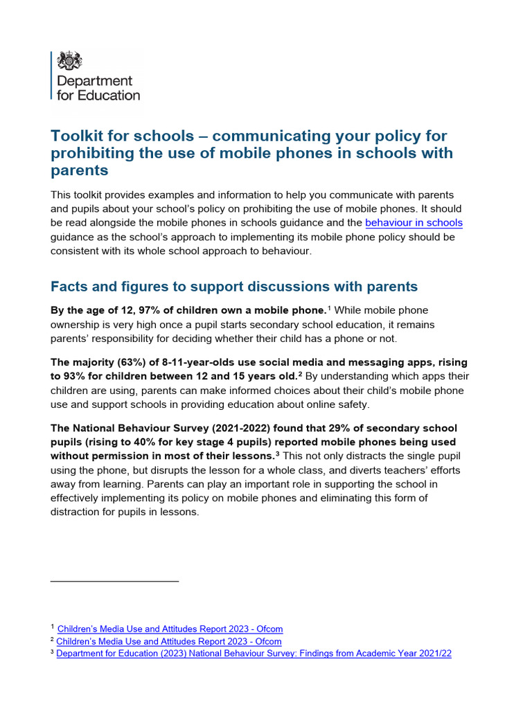 Mobile Phones in Schools - Toolkit For Schools | PDF | Bullying ...
