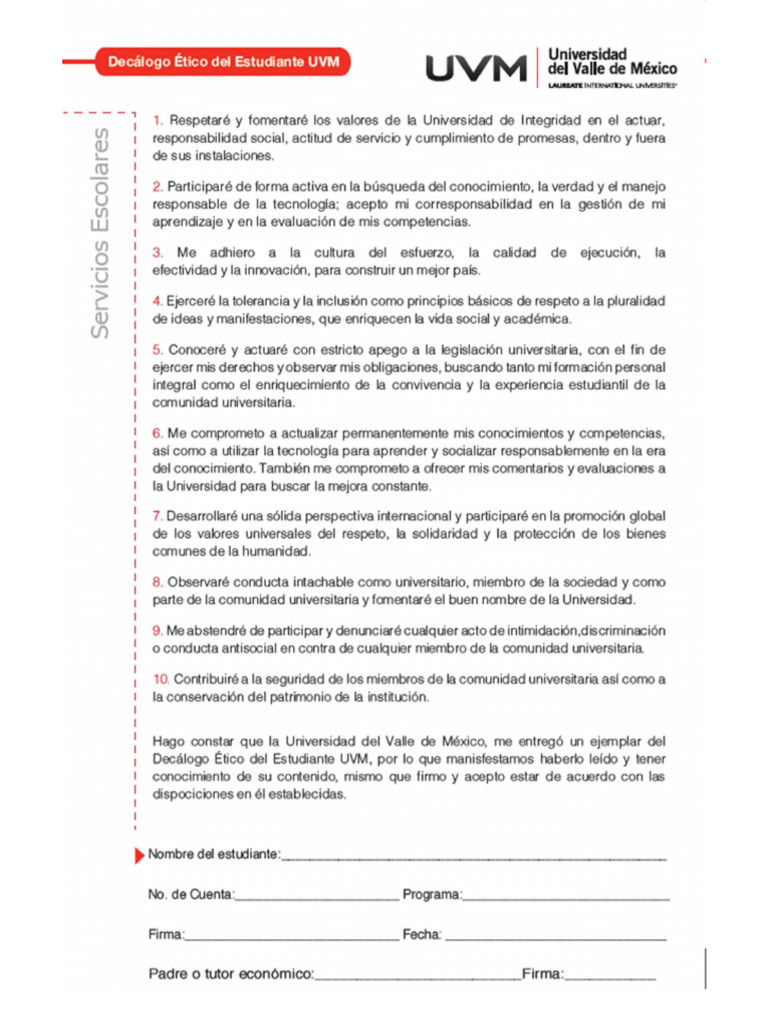 Decálogo del estudiante UVM | PDF