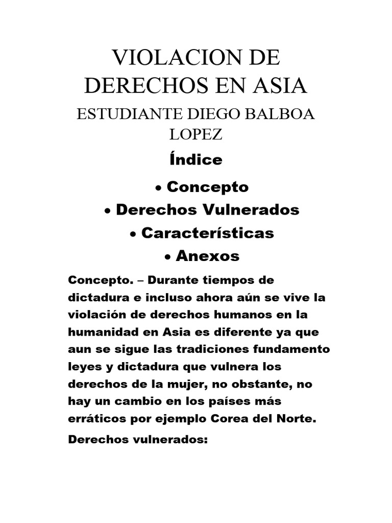 VIOLACION DE DERECHOS EN ASIA Balboa Lopez ALvaro | PDF | Violación ...