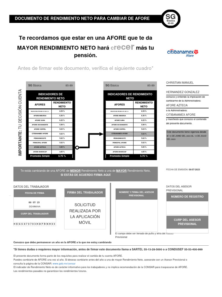Cambio a AFORE de Mayor Rendimiento | PDF