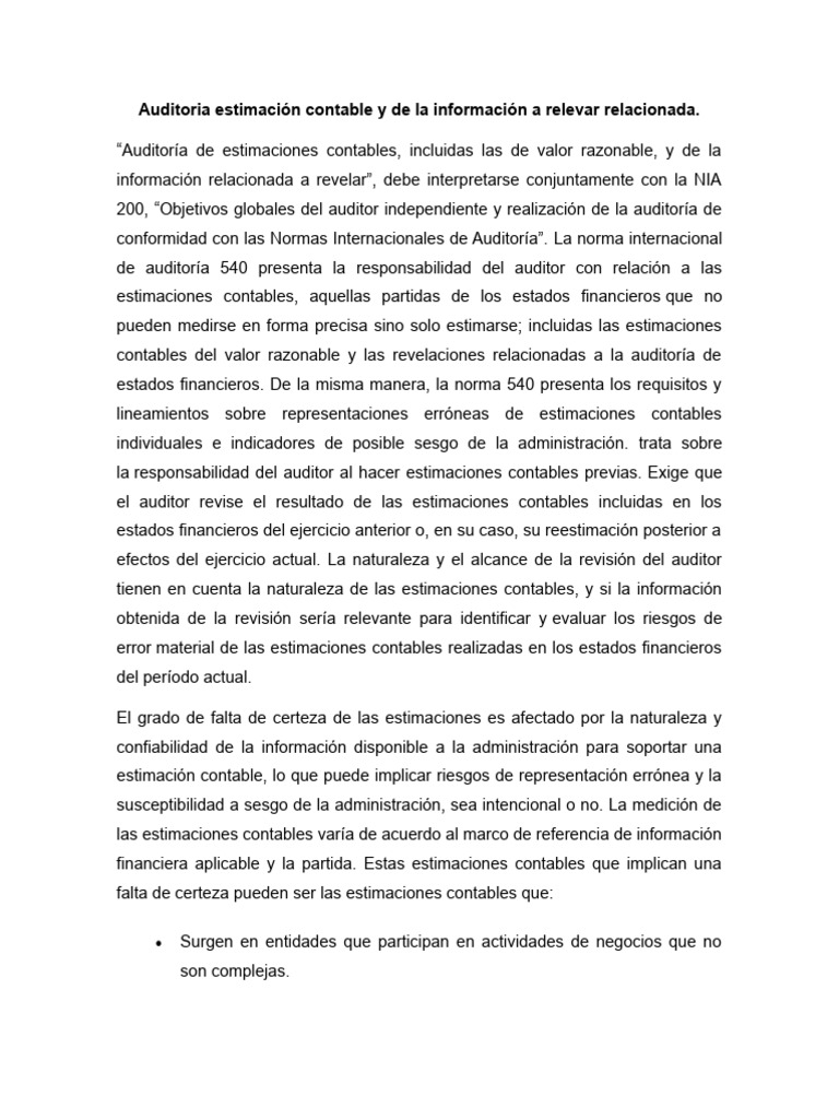 Auditoria Estimación Contable y de La Información A Relevar Relacionada ...