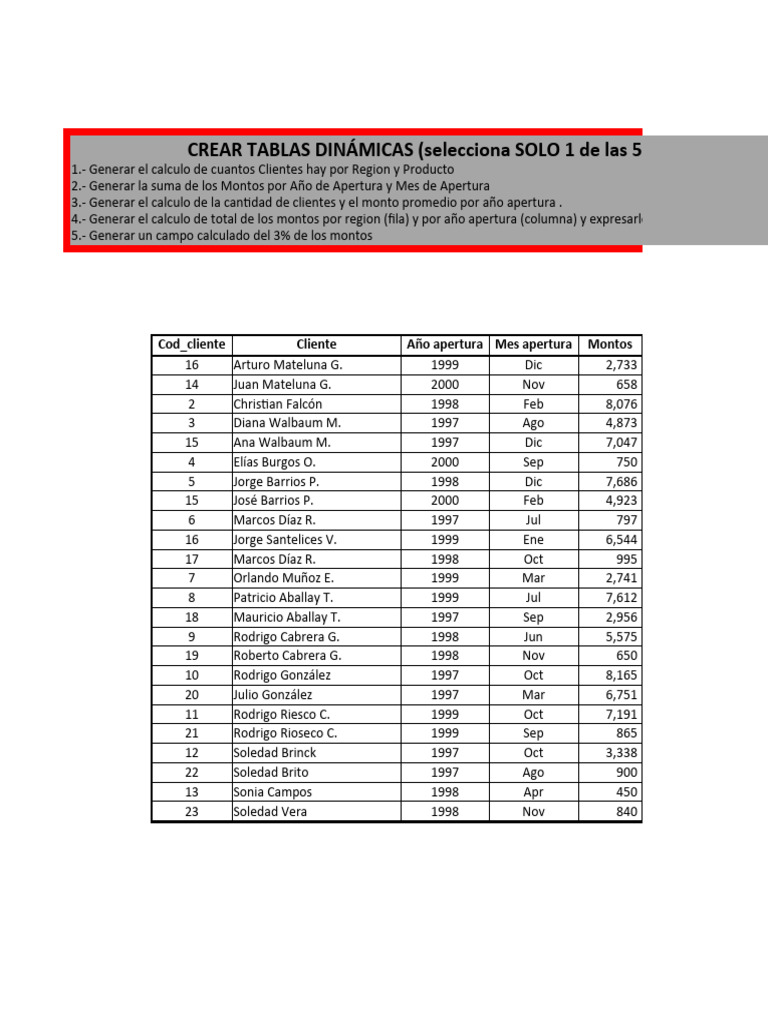 Tablas Dinamicas Ejercicio | PDF